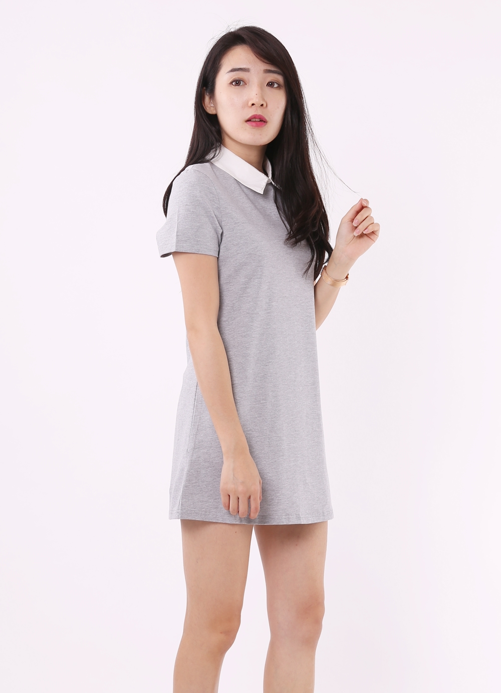 LENA COLLARED SHIFT DRESS LIGHT (GRAY) S, M > A Spoonful Of Clothes