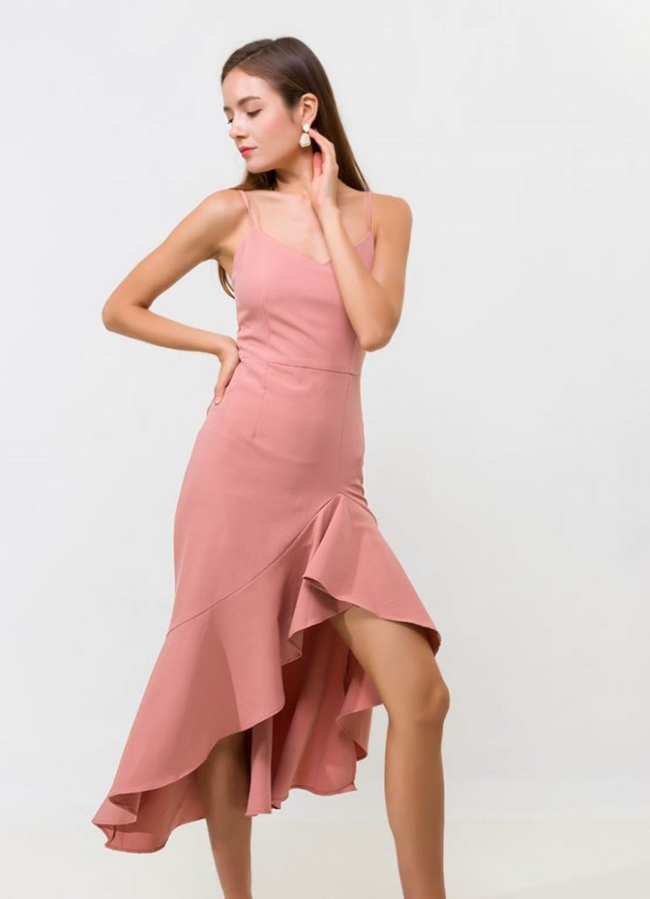 ESME ASSYMMETRICAL HEM DRESS (PEACH) S,M,L > A Spoonful Of Clothes